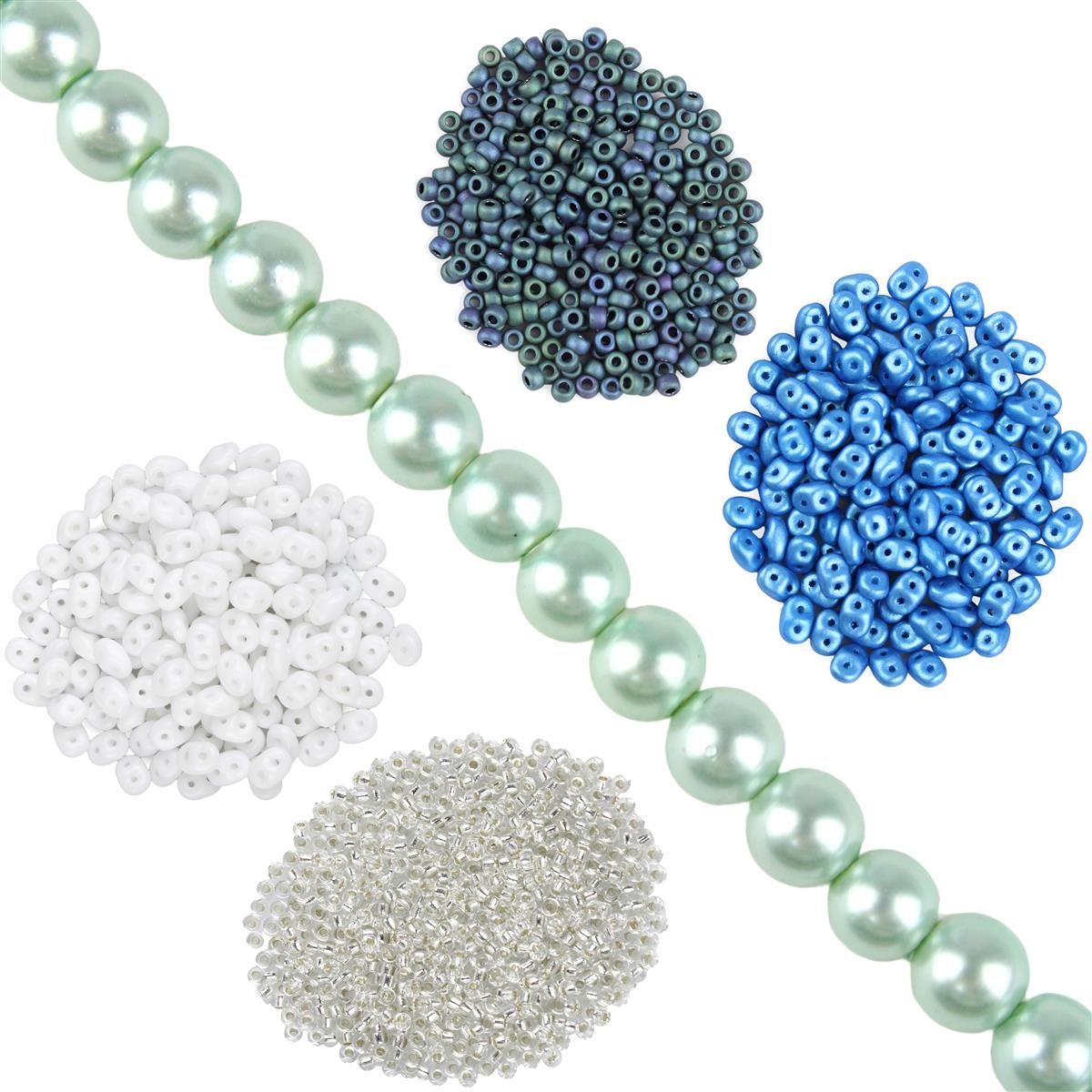 Superduo Pearl Shine Azuro, Chalk Crystal, Blue Shell Pearl & Seed Bead ...