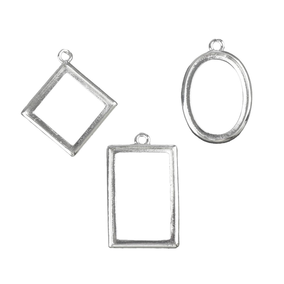 Silver Plated Base Metal Backless Bezels, Inc. 1 x Square, 1 x Oval & 1 ...