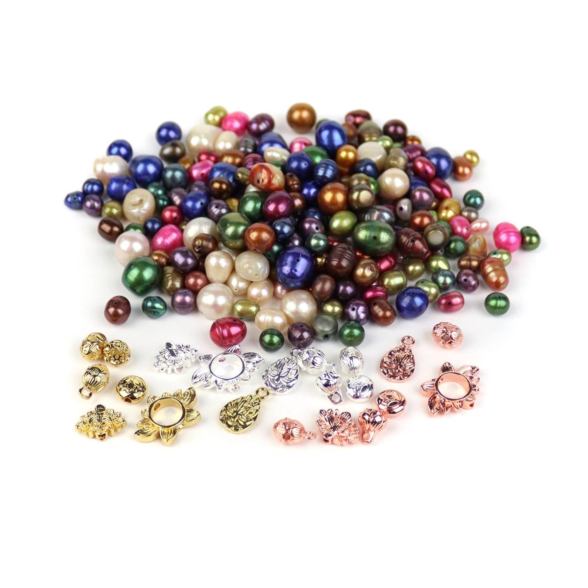 Pearl Mini Makes; Mixed Colour & Shape Cultured Pearl Scoop, Base Metal ...