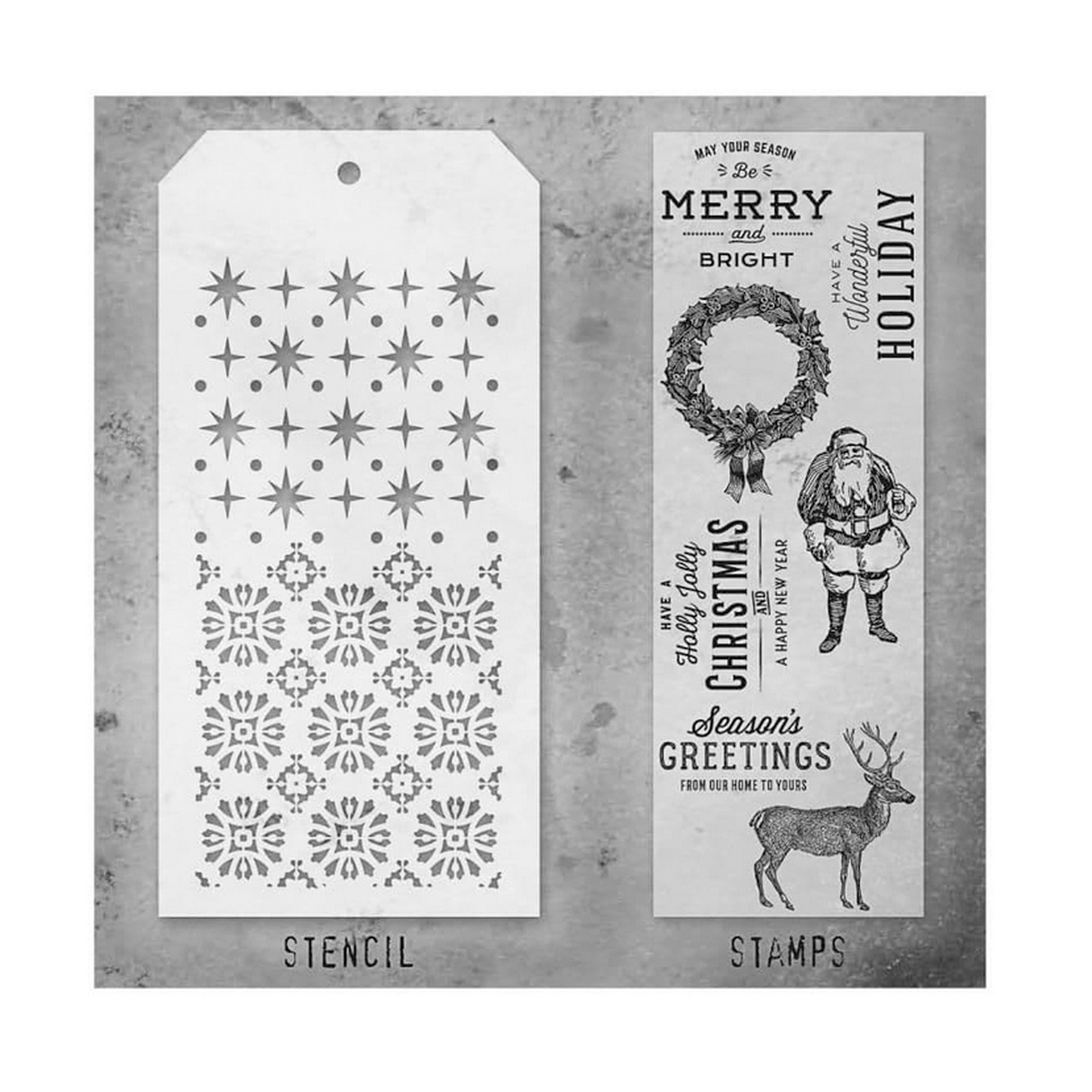 Tim Holtz Mixed Media Stamps & Stencils Set - Festive Overlay | HobbyMaker