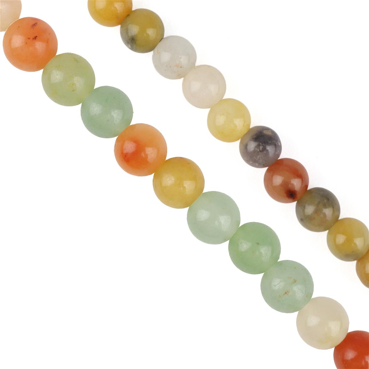 Multicolour Gold Silk Jade 8mm & 6mm Round Strand Bundle | JewelleryMaker