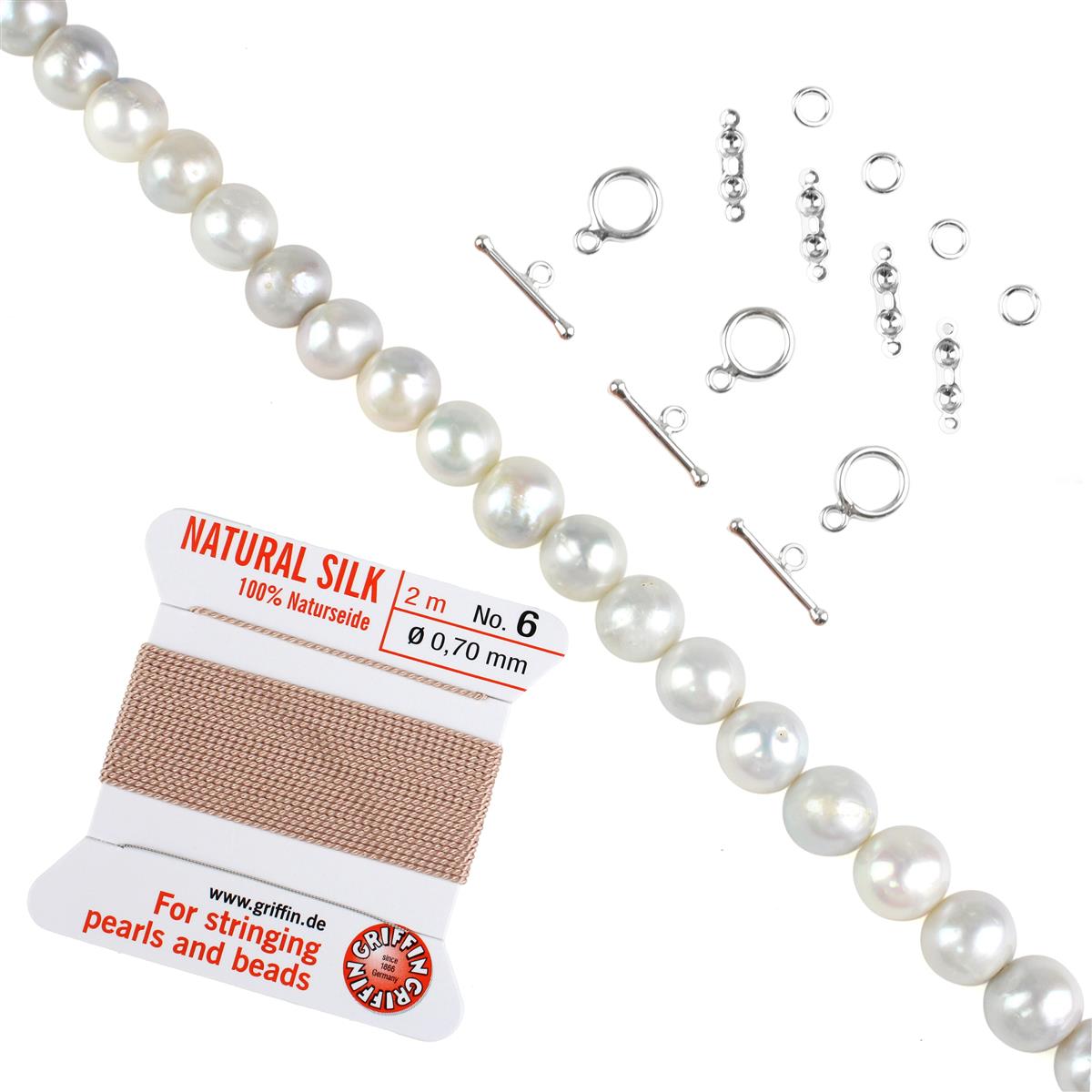 Natural Silver Freshwater Cultured Potato Pearl and 925 Sterling Silver ...