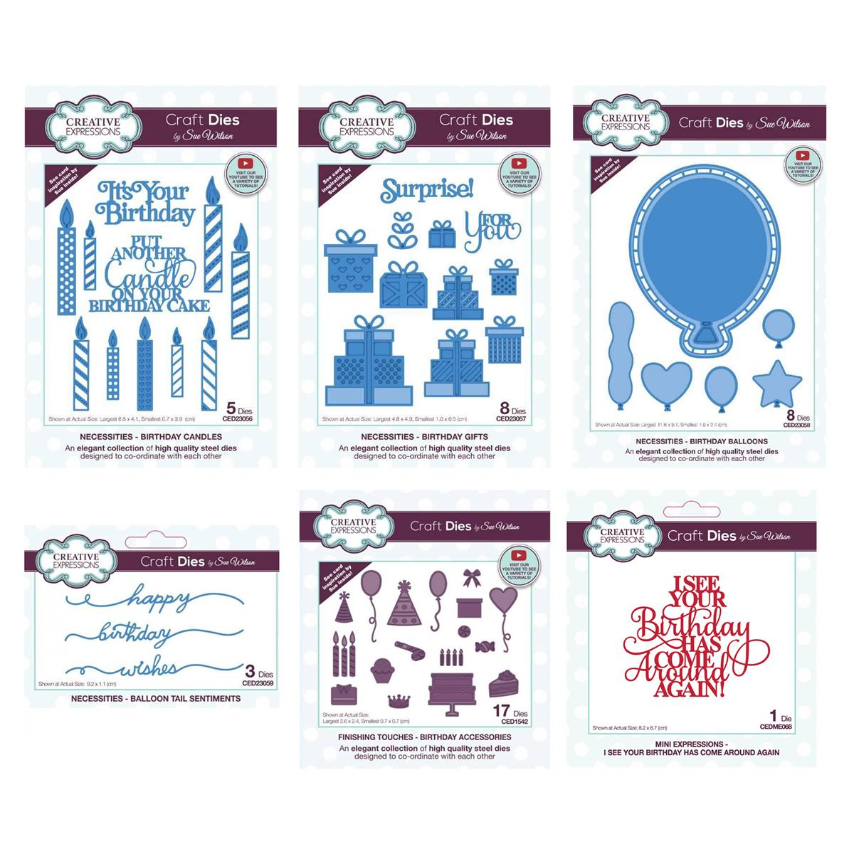 Creative Expressions Dies by Sue Wilson - Birthday Bundle- Includes 6 ...