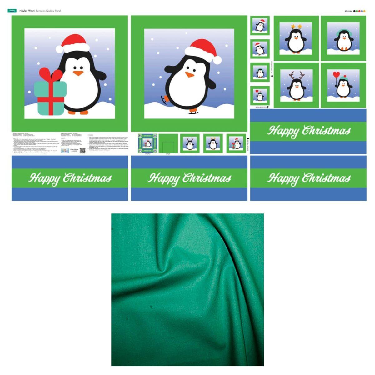 Handmade by Hayley Christmas Penguins Quillow Panel & Fabric (1.5m ...