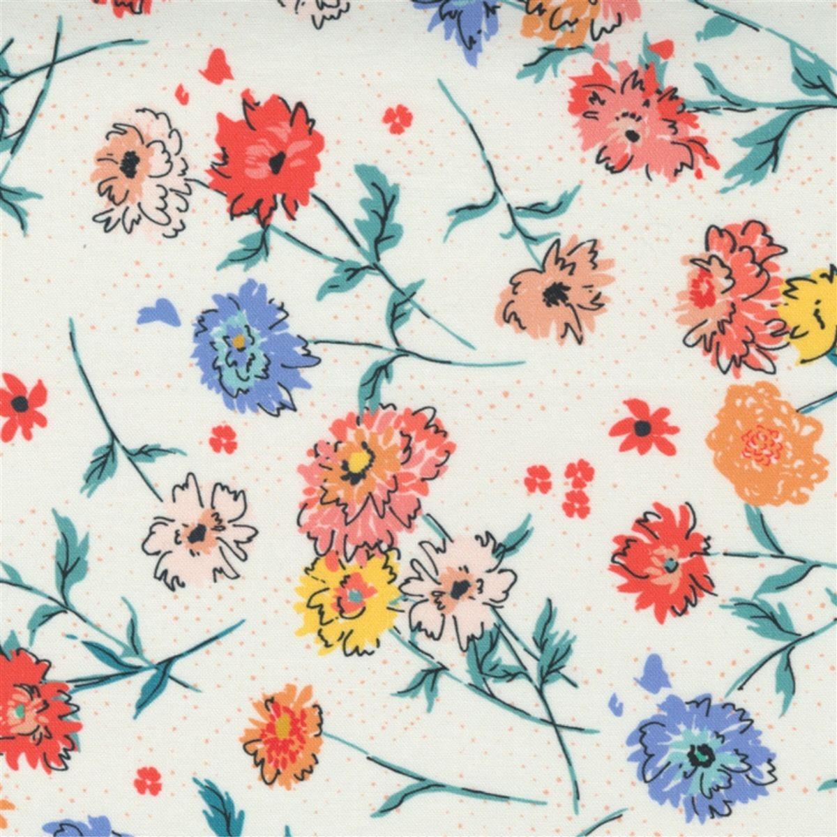 Moda Lady Bird Full Bloom Floral on Porcelain Fabric 0.5m | SewingStreet
