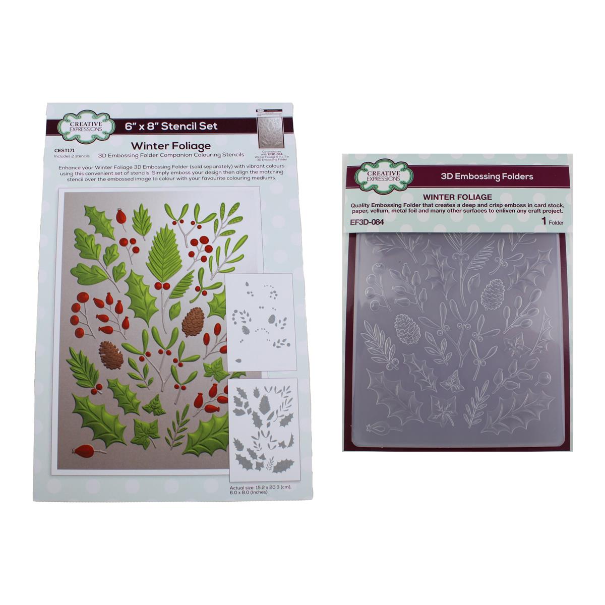 Creative Expressions 3D Embossing Folder and companion Stencil set - Winter Foliage | HobbyMaker