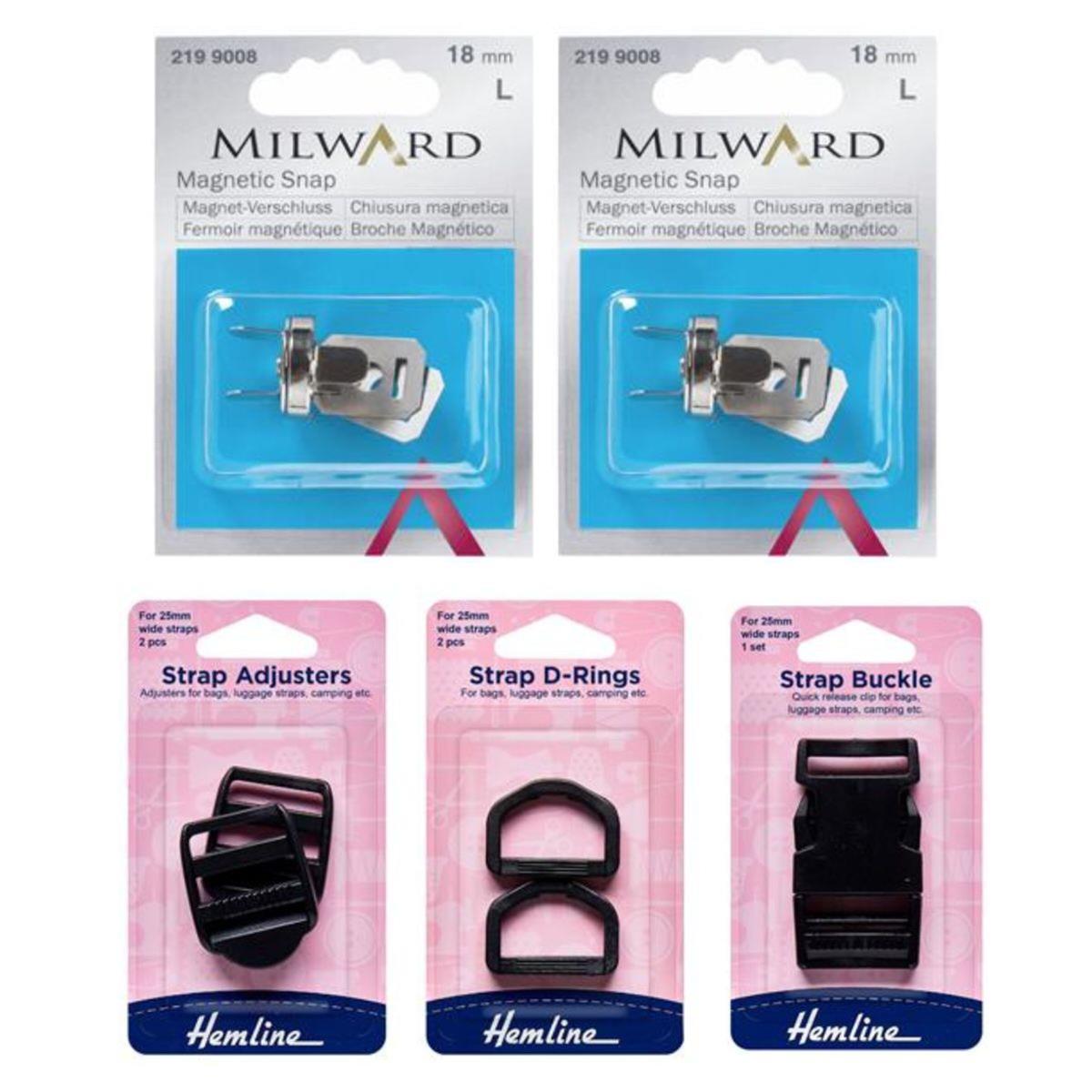 Black 25mm Bag Haberdashery Bundle: Strap Adjuster (2pcs), Strap Buckle ...