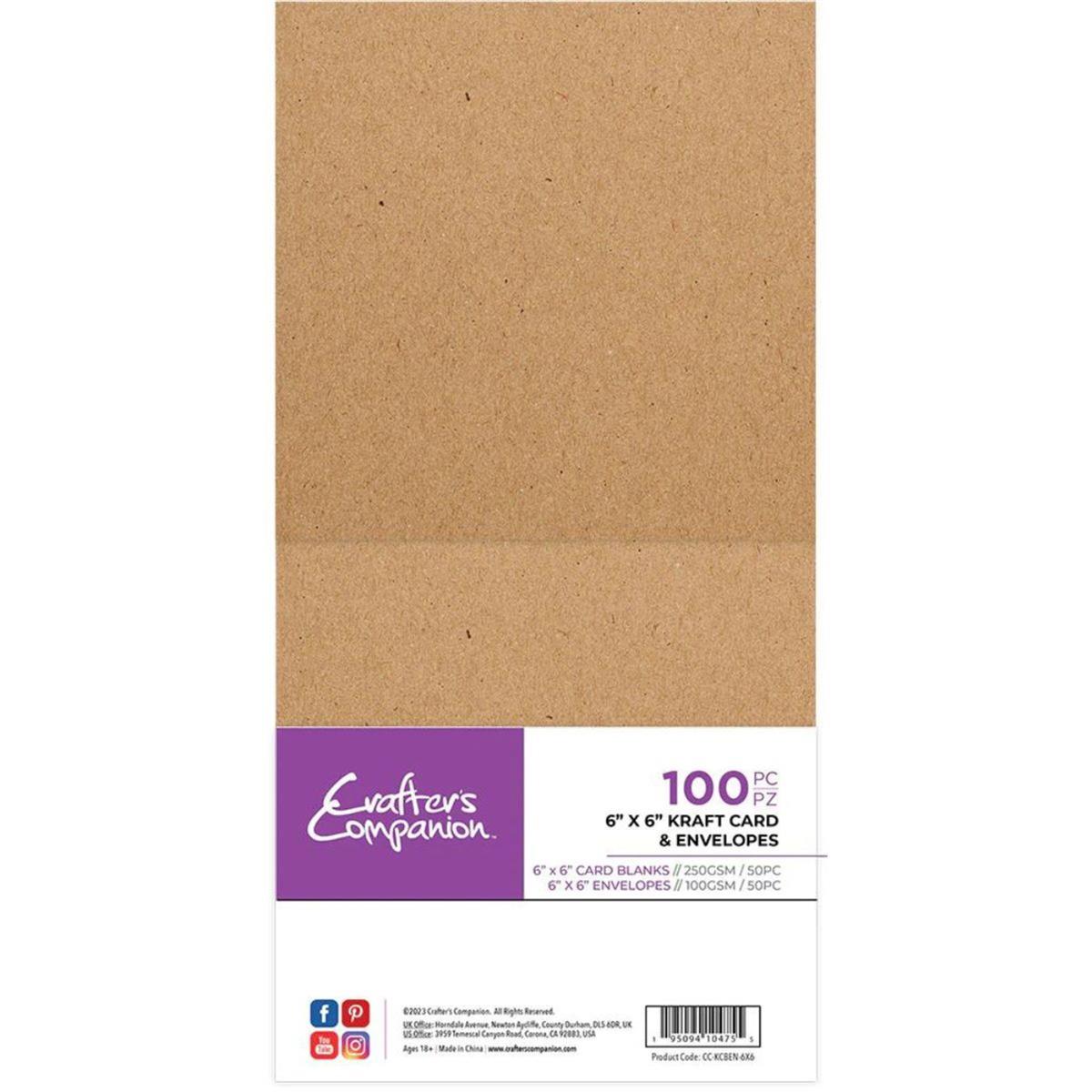 Crafter's Companion - 6x 6 Kraft Card & Envelopes 100pc | HobbyMaker