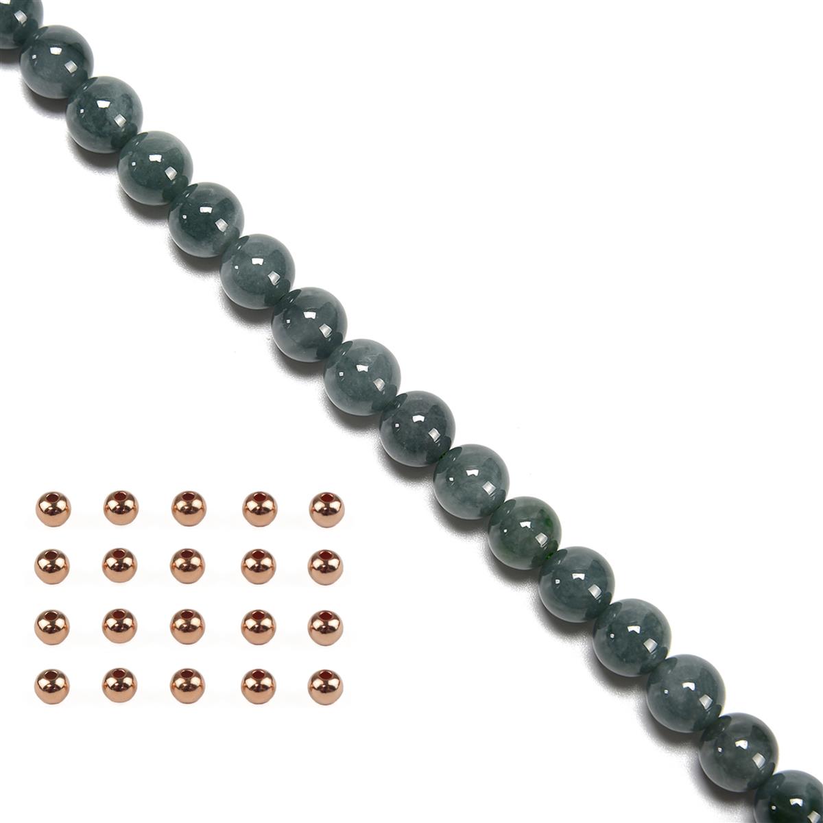 135cts Olmec Jadeite Plain Rounds Approx 10mm,18cm Strand & 5mm Spacer | JewelleryMaker