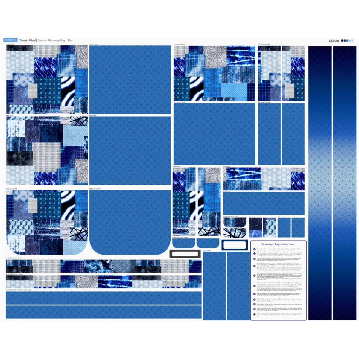 Stuart Hillard Messenger Bag Sashiko Blue Fabric Panel (140 x 111cm ...