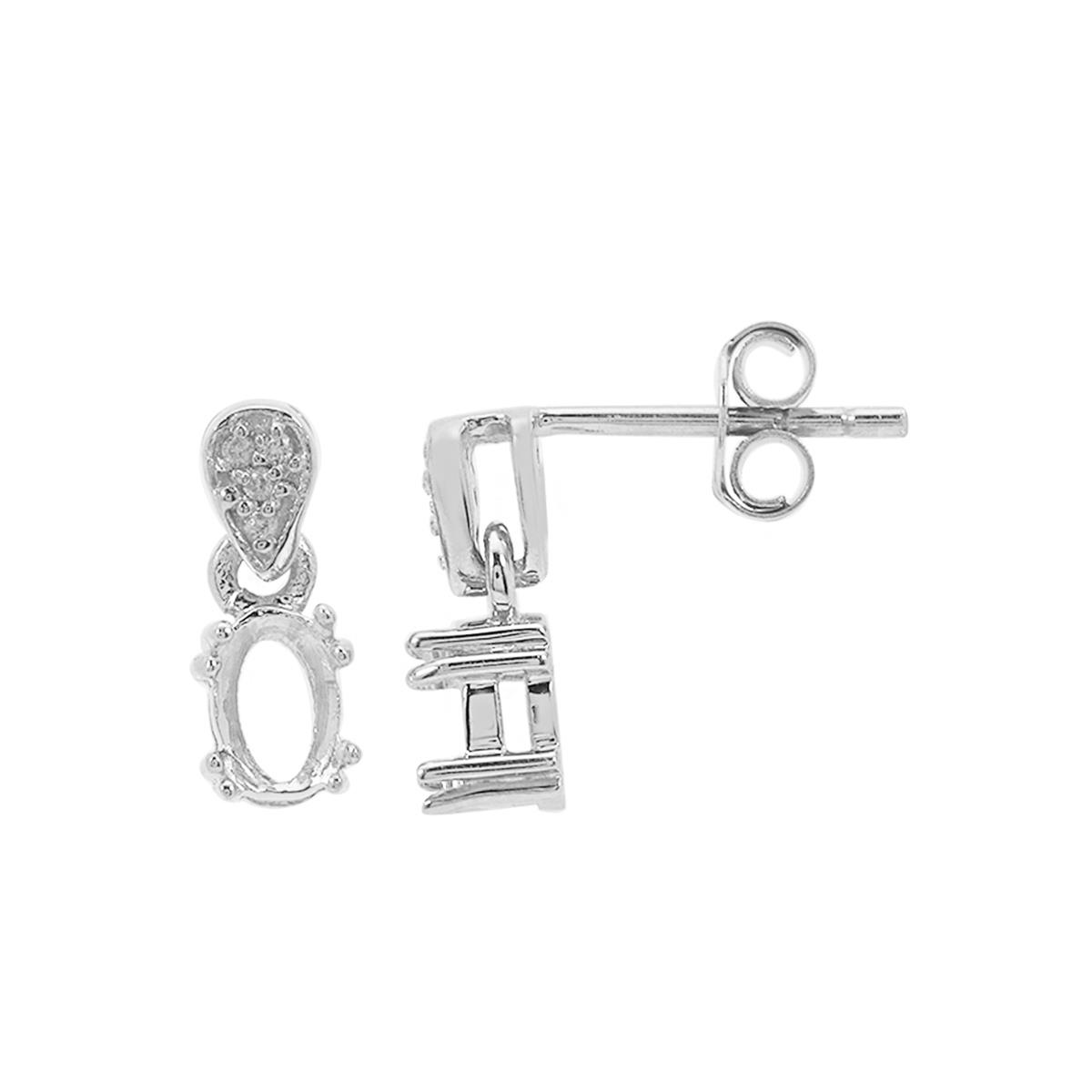 925 Sterling Silver Oval Earring Mounts With White Zircon (To fit 6x4mm ...