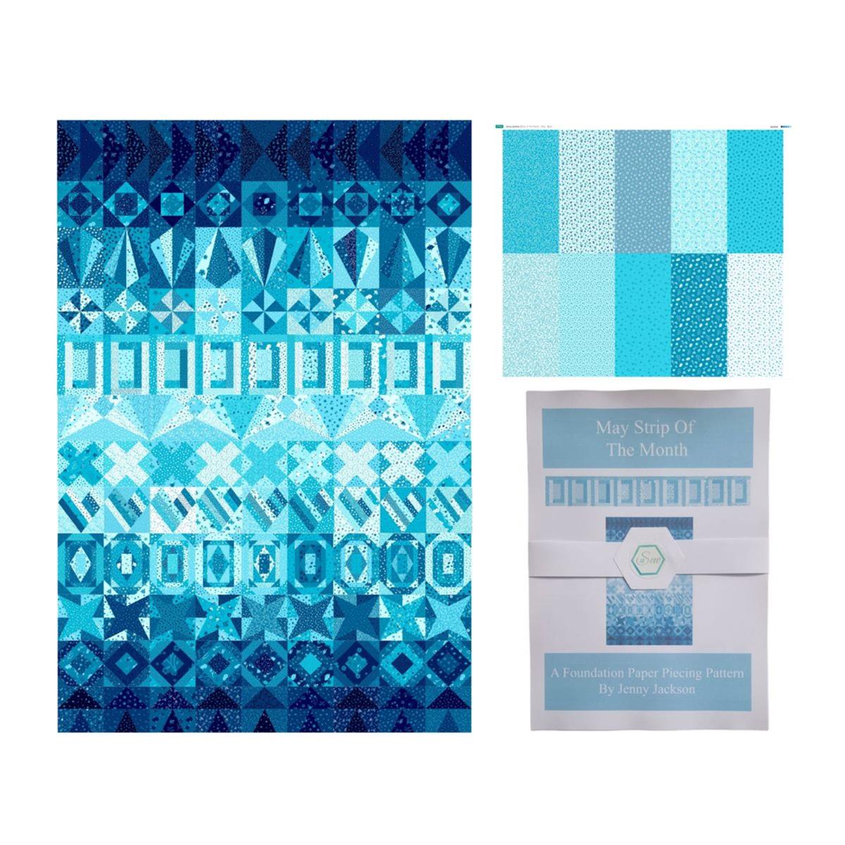 Jenny Jackson's Blue FPP May Strip of the Month Kit: Pattern, Fabric ...
