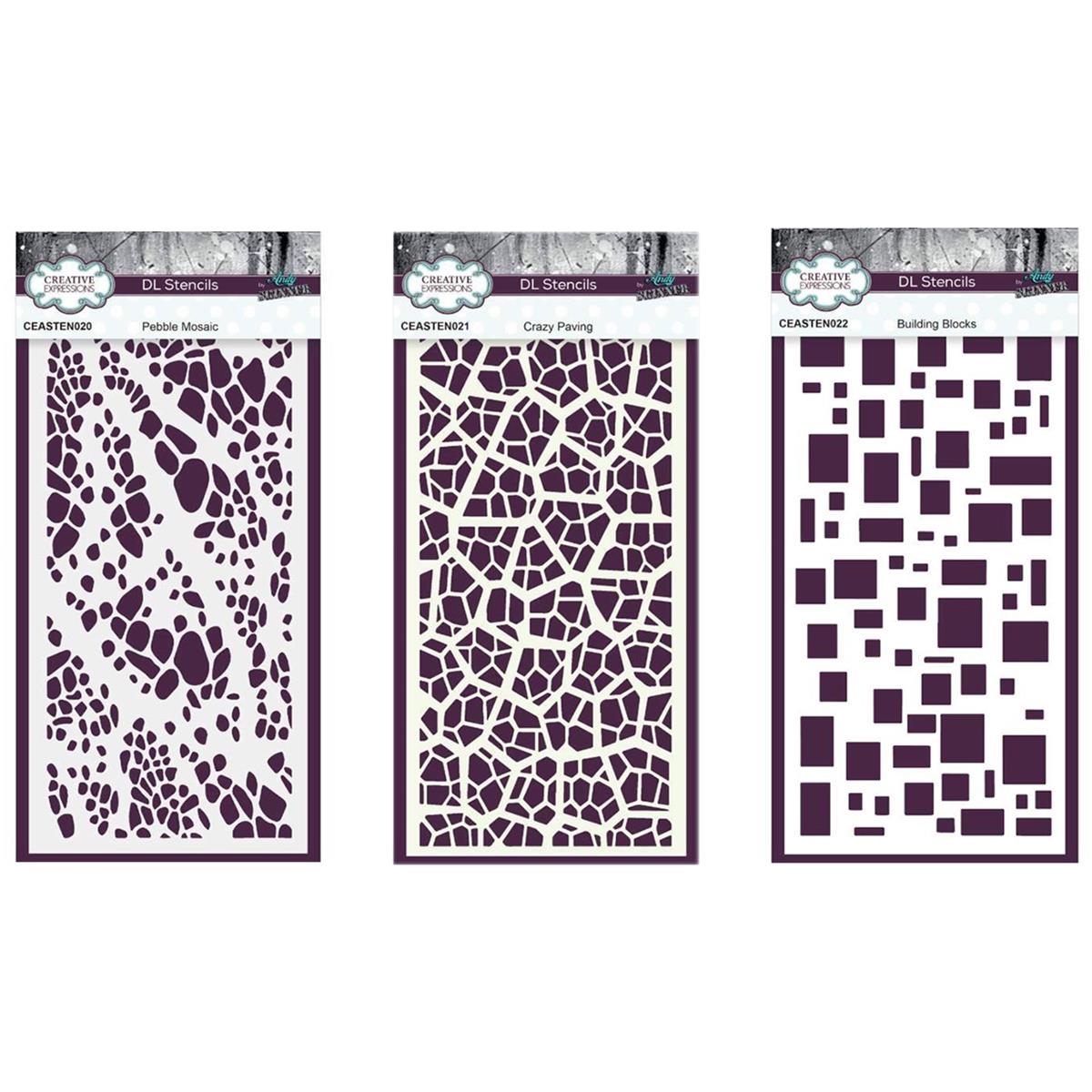 New Creative Expressions DL Stencils by Andy Skinner - Set of 3 - Set B | HobbyMaker