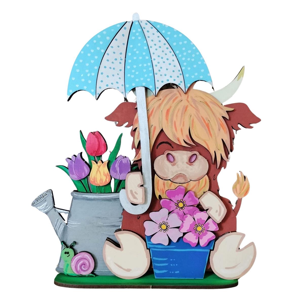 GlitzCraft - MDF Highland Cow Spring Watering Can | HobbyMaker