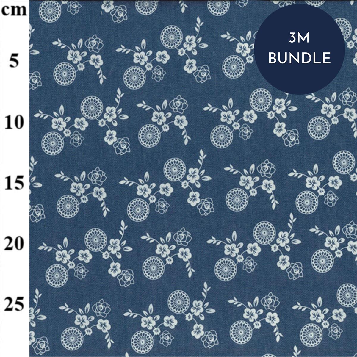 Printed Denim Flower Pattern Fabric Bundle (3m) | SewingStreet