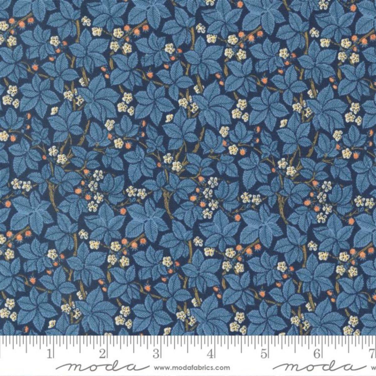 Moda Morris Meadow Collection Bramble Small Floral Leaf Woad Fabric 0 ...
