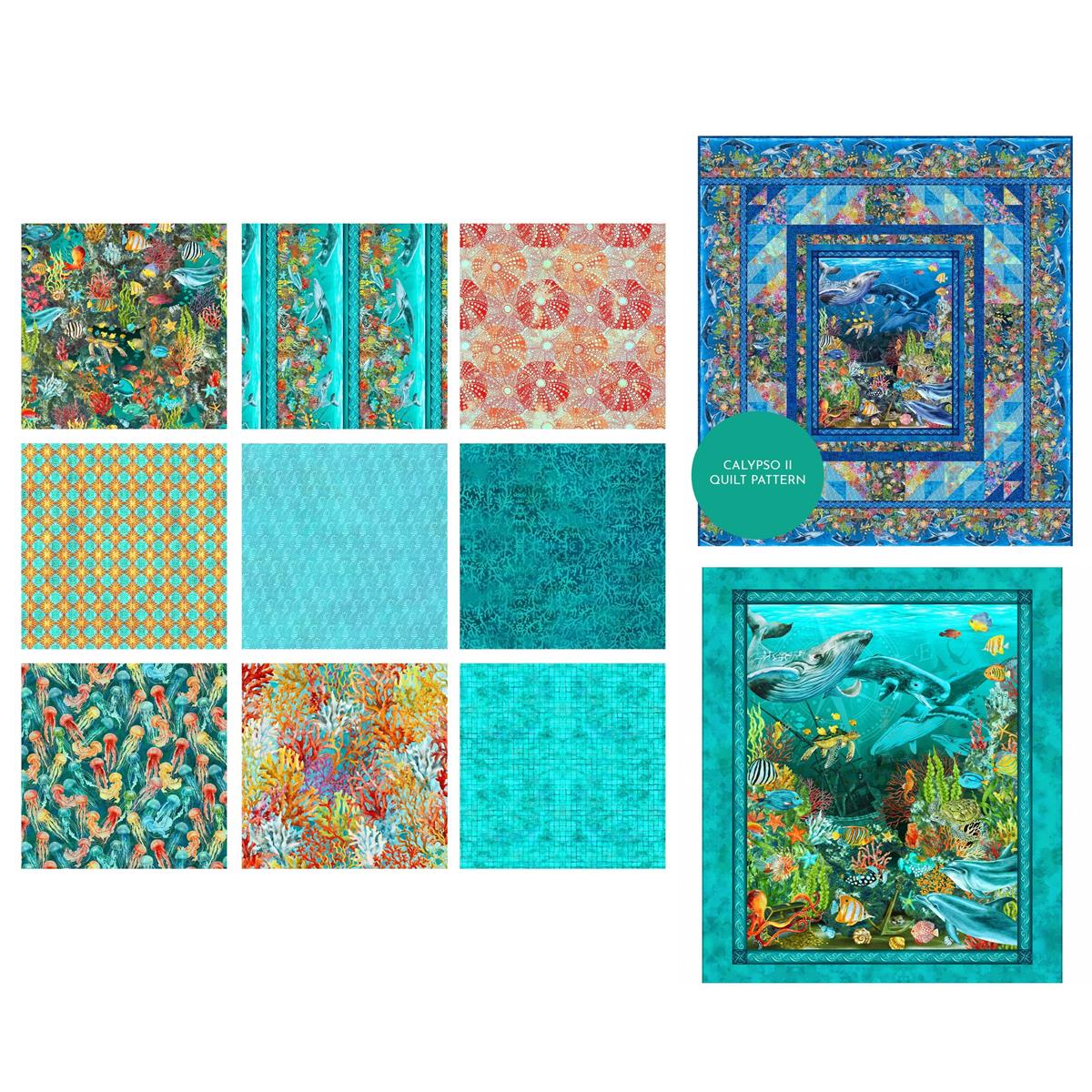 Jason Yenter Calypso II Aqua Panel Quilt Kit: Pattern, Panel (90cm) and ...
