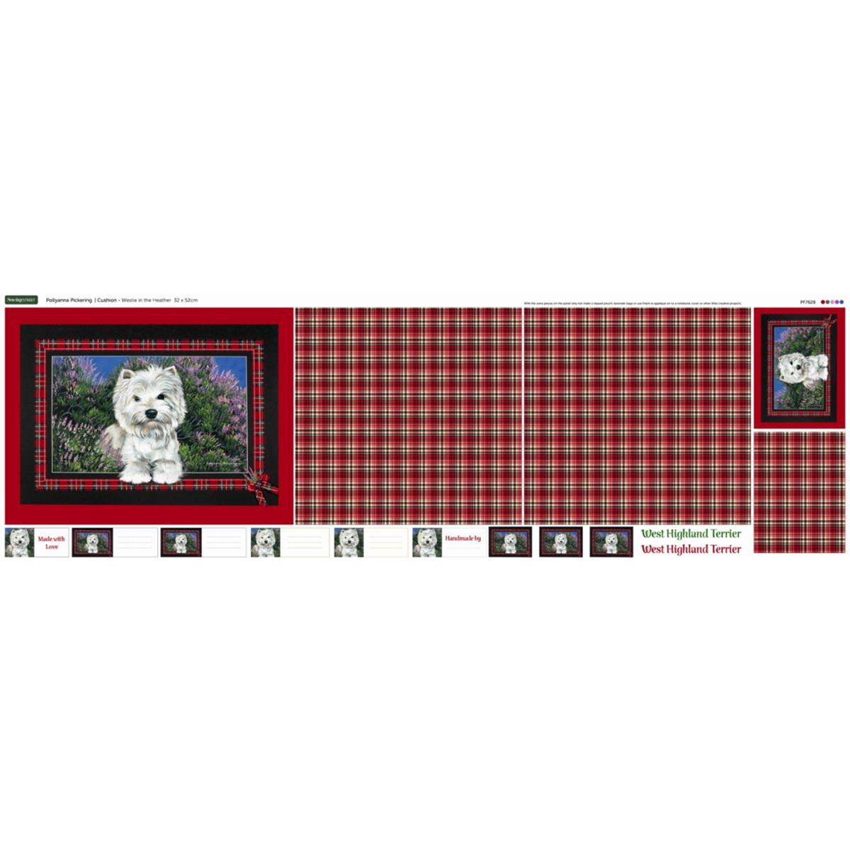 Pollyanna Pickering Westie In The Heather Cushion Fabric Panel (140 x ...