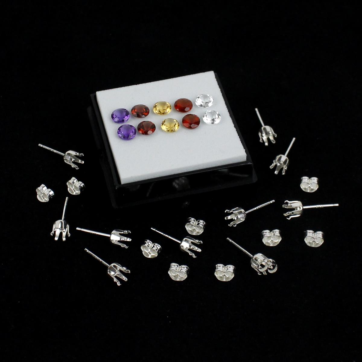 Snap Set Earrings! 4cts 5mm Gemstones & 925 Sterling Silver Snap Set ...