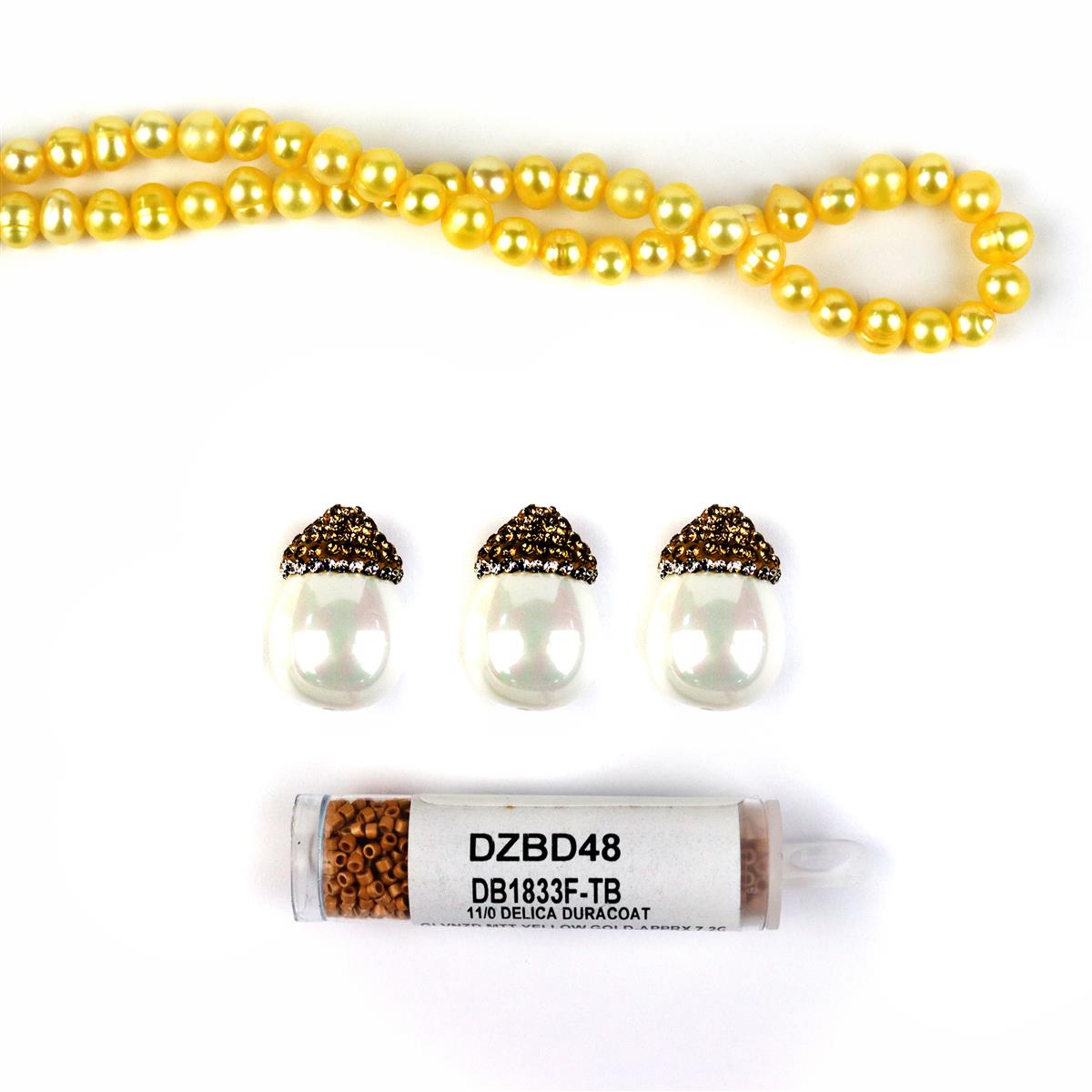 Gilded Frame: White Encrusted Shell Pearl 3pc, Gold Pearls, Yellow Gold ...