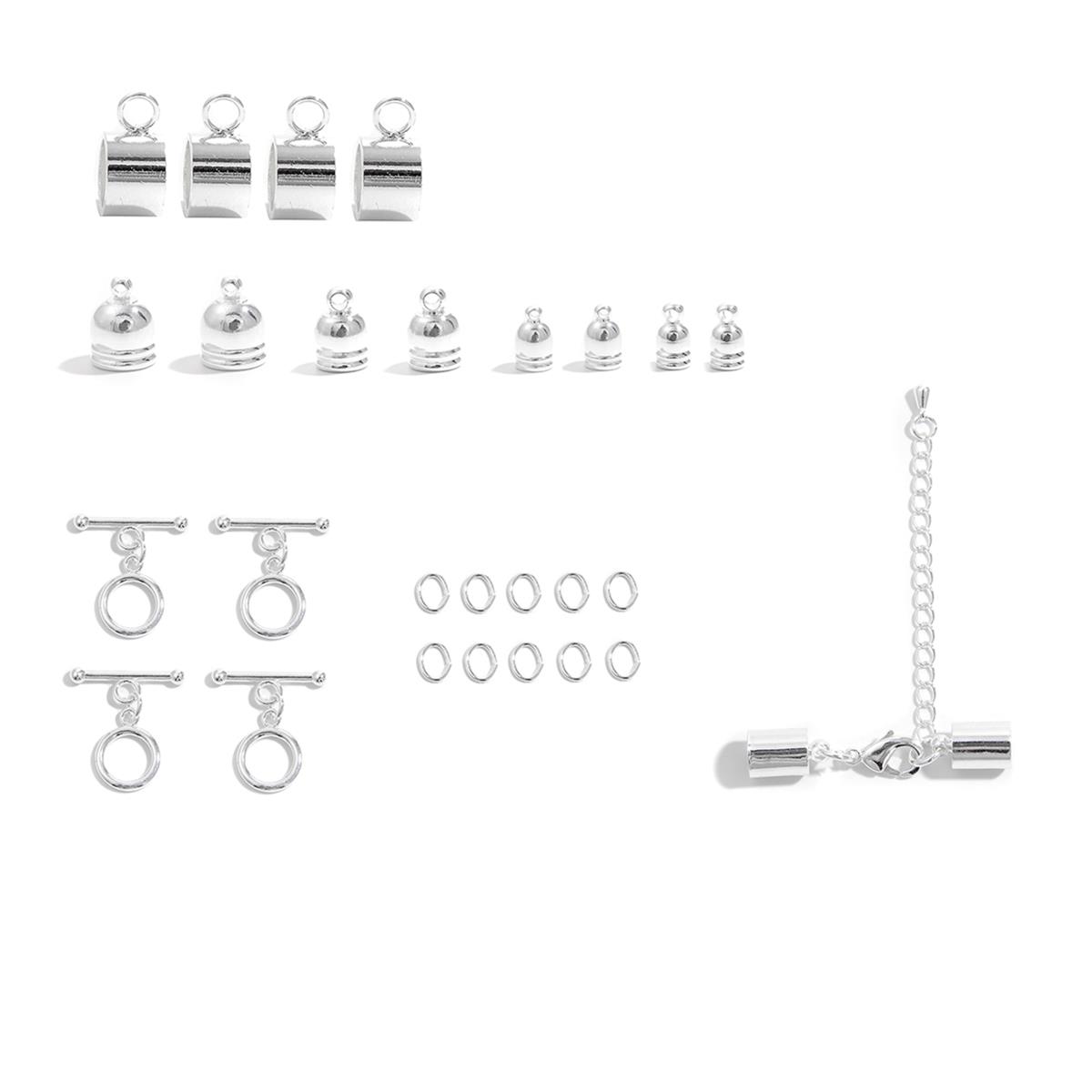 Silver Plated Base Metal Kumihimo Findings Pack, 27pcs | JewelleryMaker