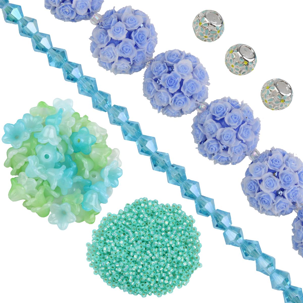 925 Sterling Silver Sky Blue 3D Flower Bomb Beads & Lucite Project With ...
