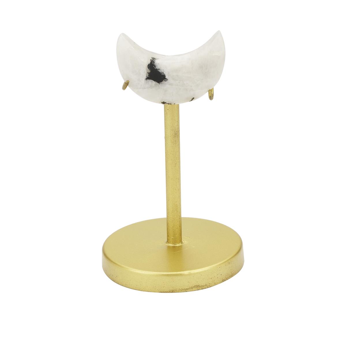 Rainbow Moonstone Moon Approx 4 x 7cm with Gold Coloured Metal Stand ...