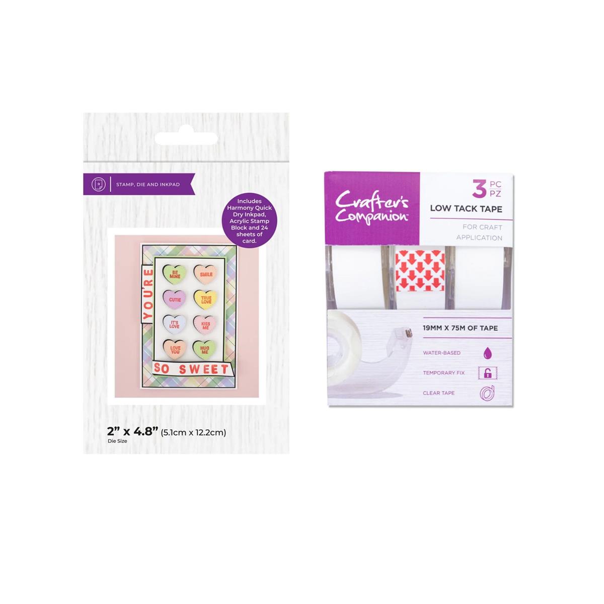 Crafter's Companion - Love Hearts Stamp, Die & Inkpad Kit & Free Low ...