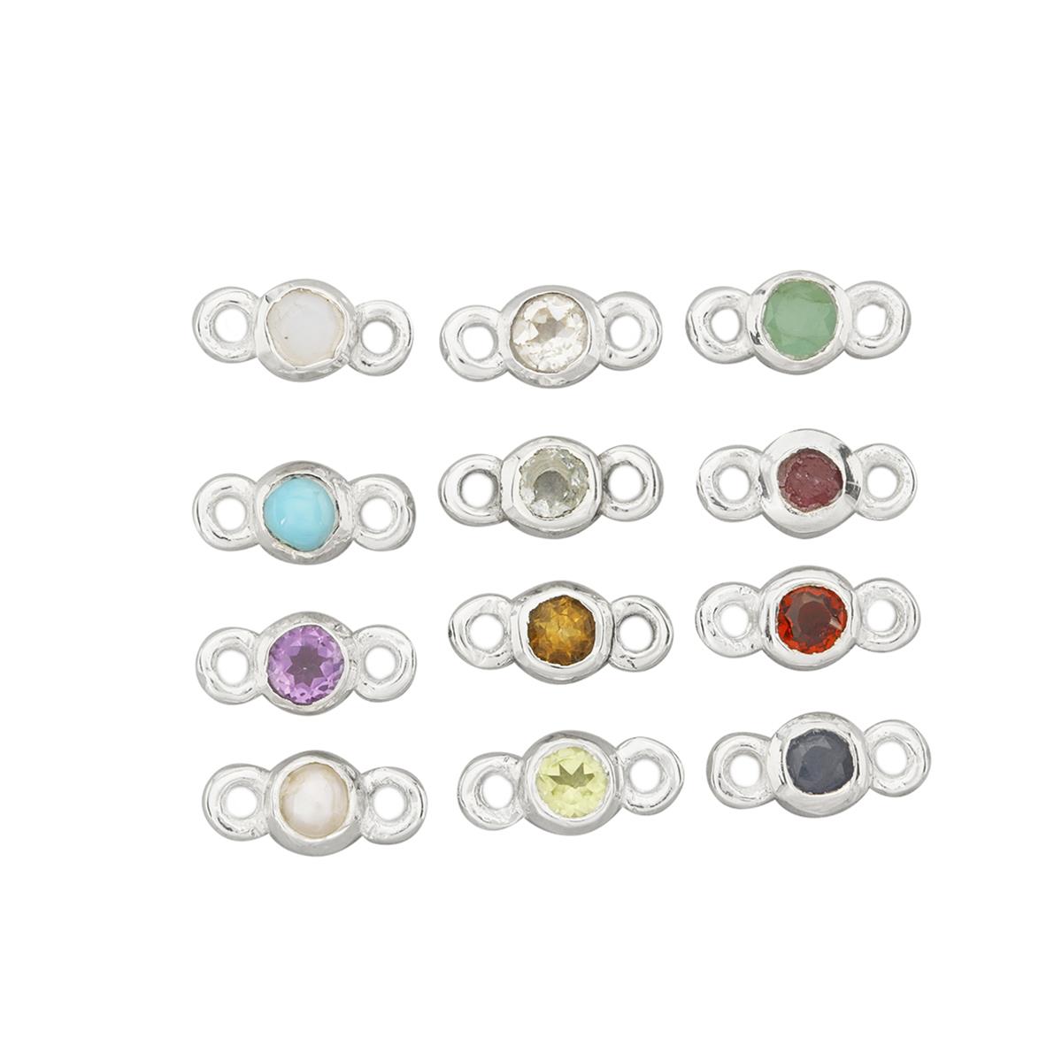 925 Sterling Silver Faceted Round Bezel Birthstone Connector 3 mm ...