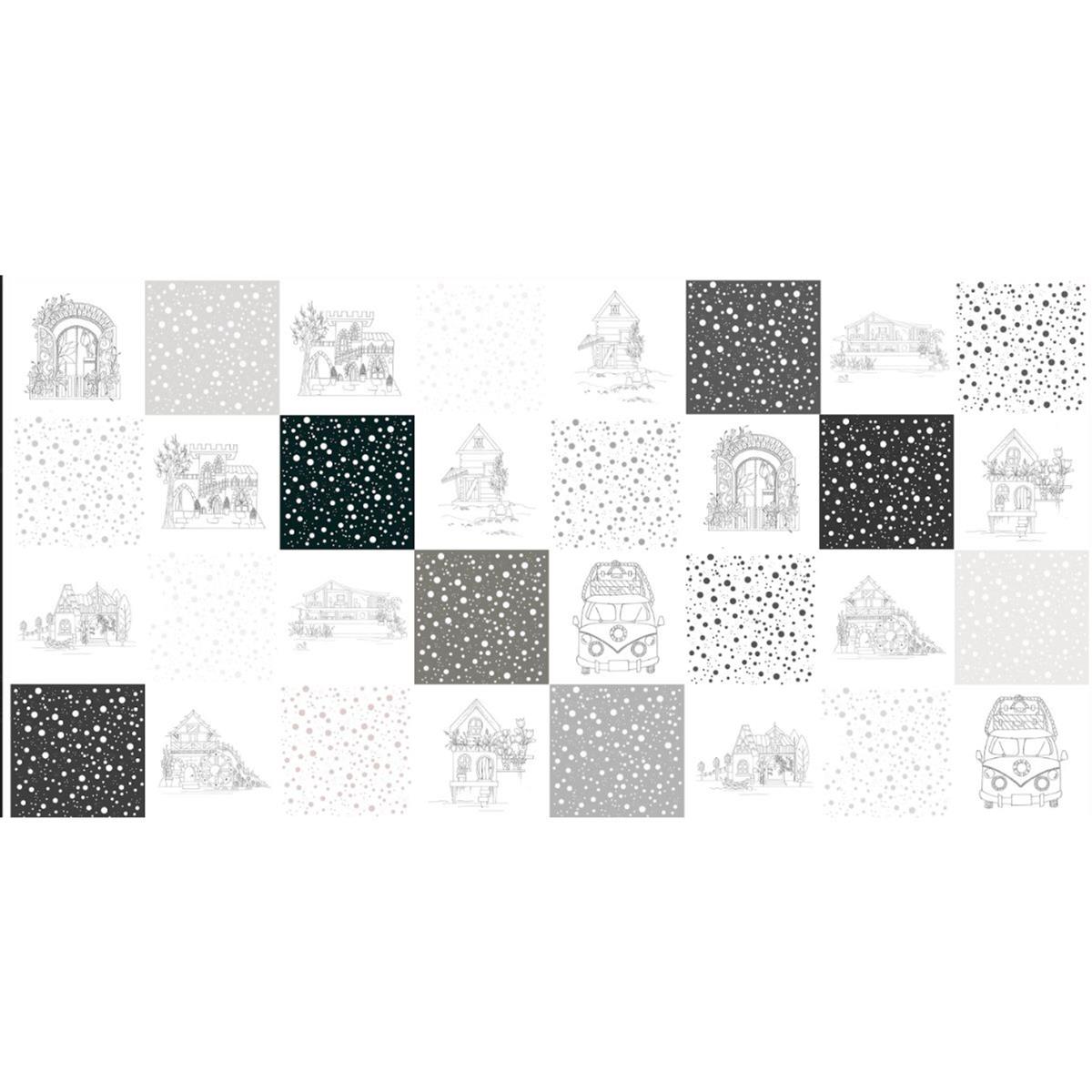Sanntangle Black & White Riverside Row Houses Artwork Fabric Panel (Approx 70cm x 147cm ...