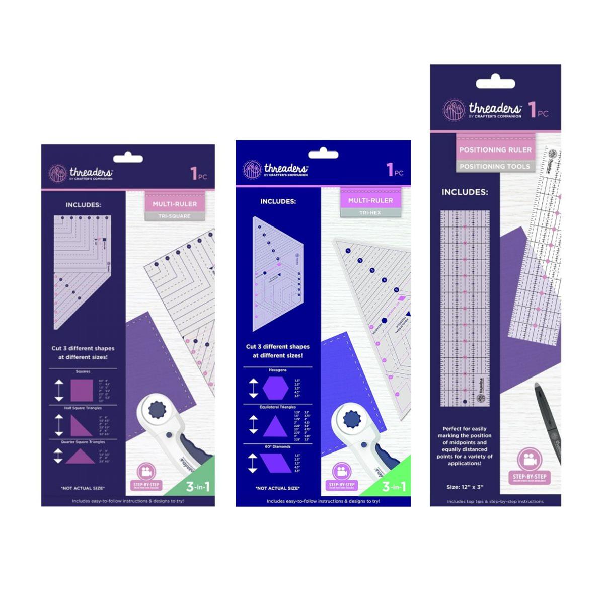 Threaders - Rulers Triple Pack: Tri-Square, Tri-Hex & Positioning Ruler ...