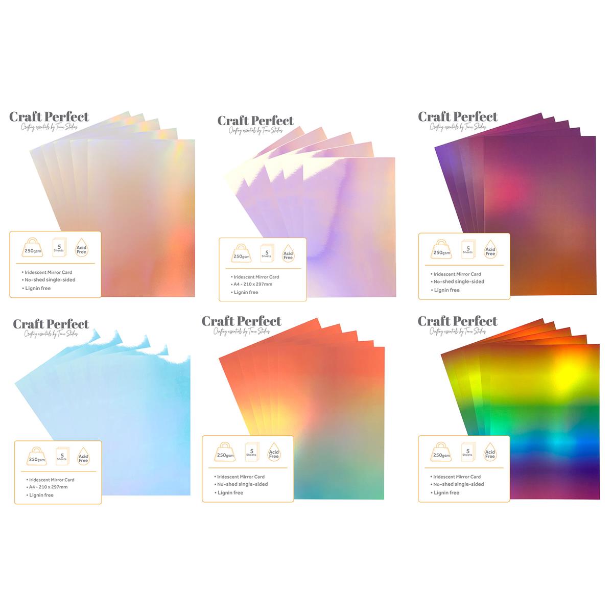 Tonic Studios Craft Perfect A4 Iridescent Card 5 Sheets x 6 Colours ...
