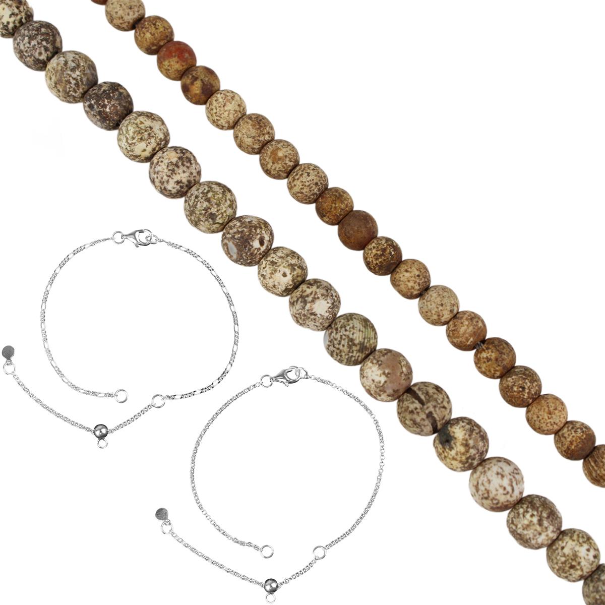 925 Sterling Silver Figaro, Rolo Bracelets With Agate Project With ...