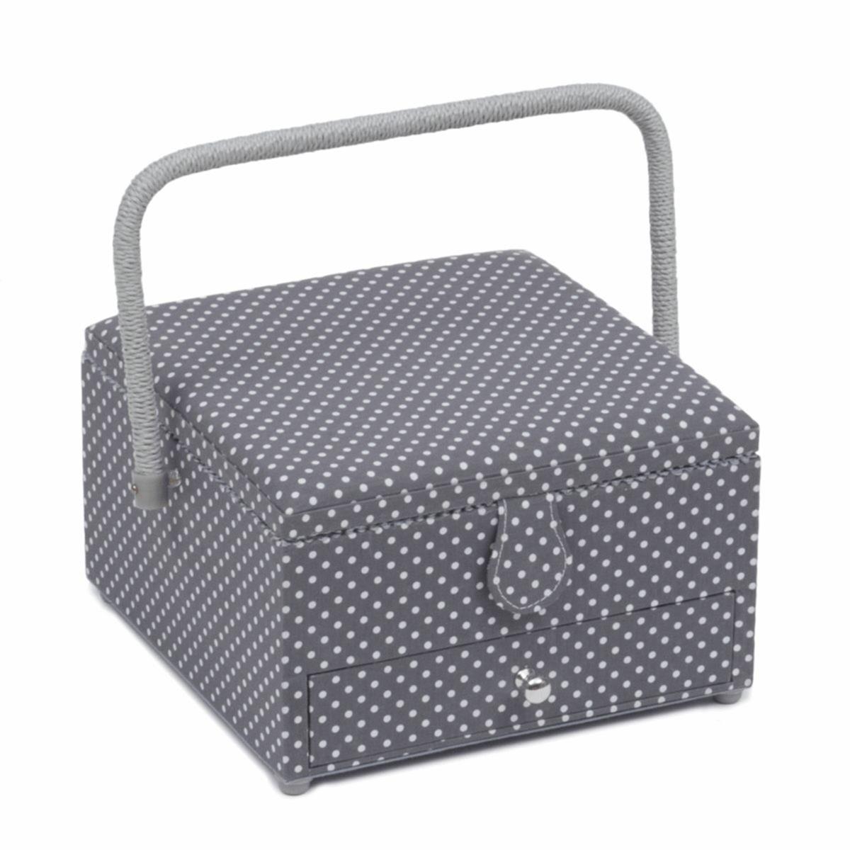 Large Sewing Box with Drawer Grey Polka Dot | SewingStreet
