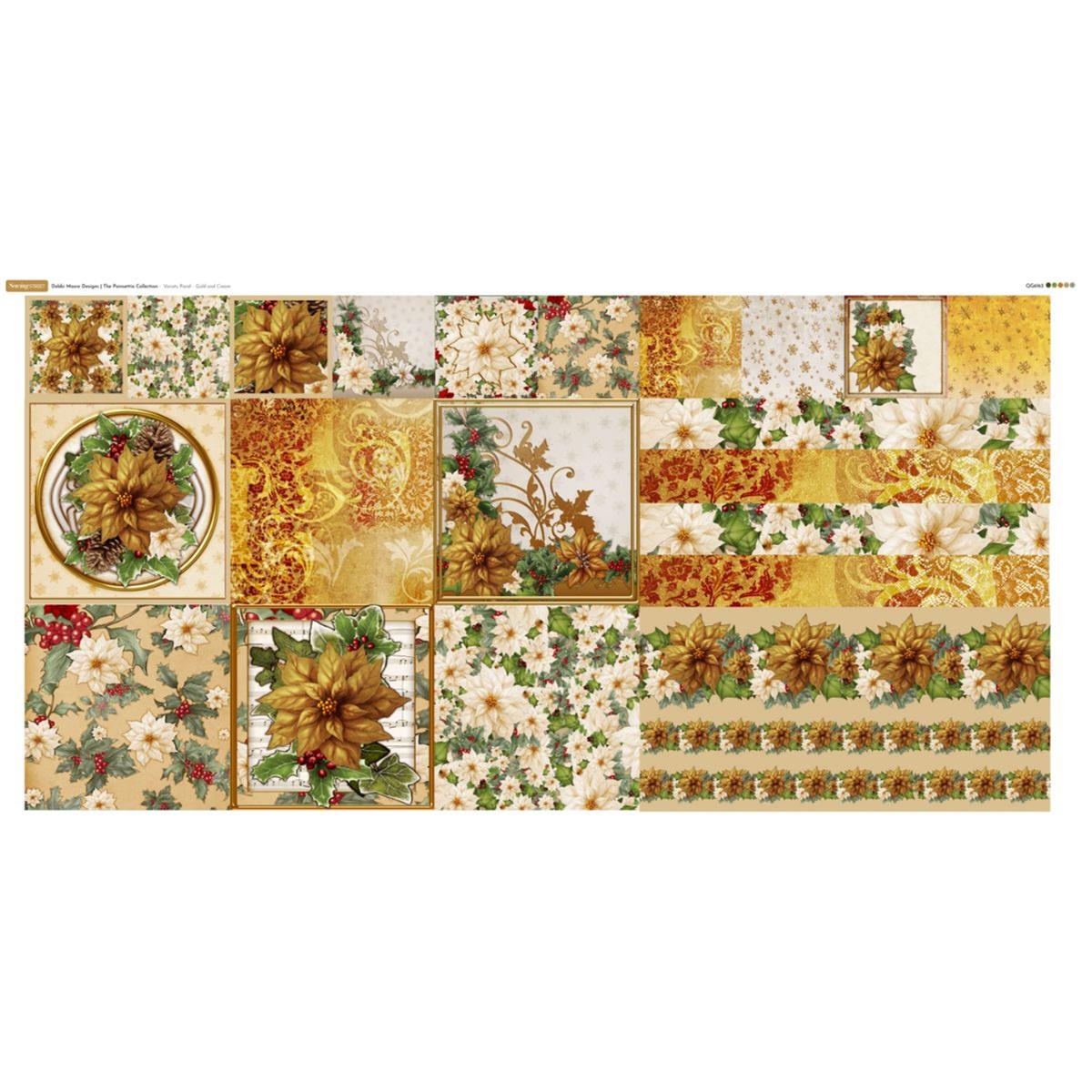 Debbi Moore Designs Poinsettia Gold & Cream Variety Fabric Panel (140 x ...