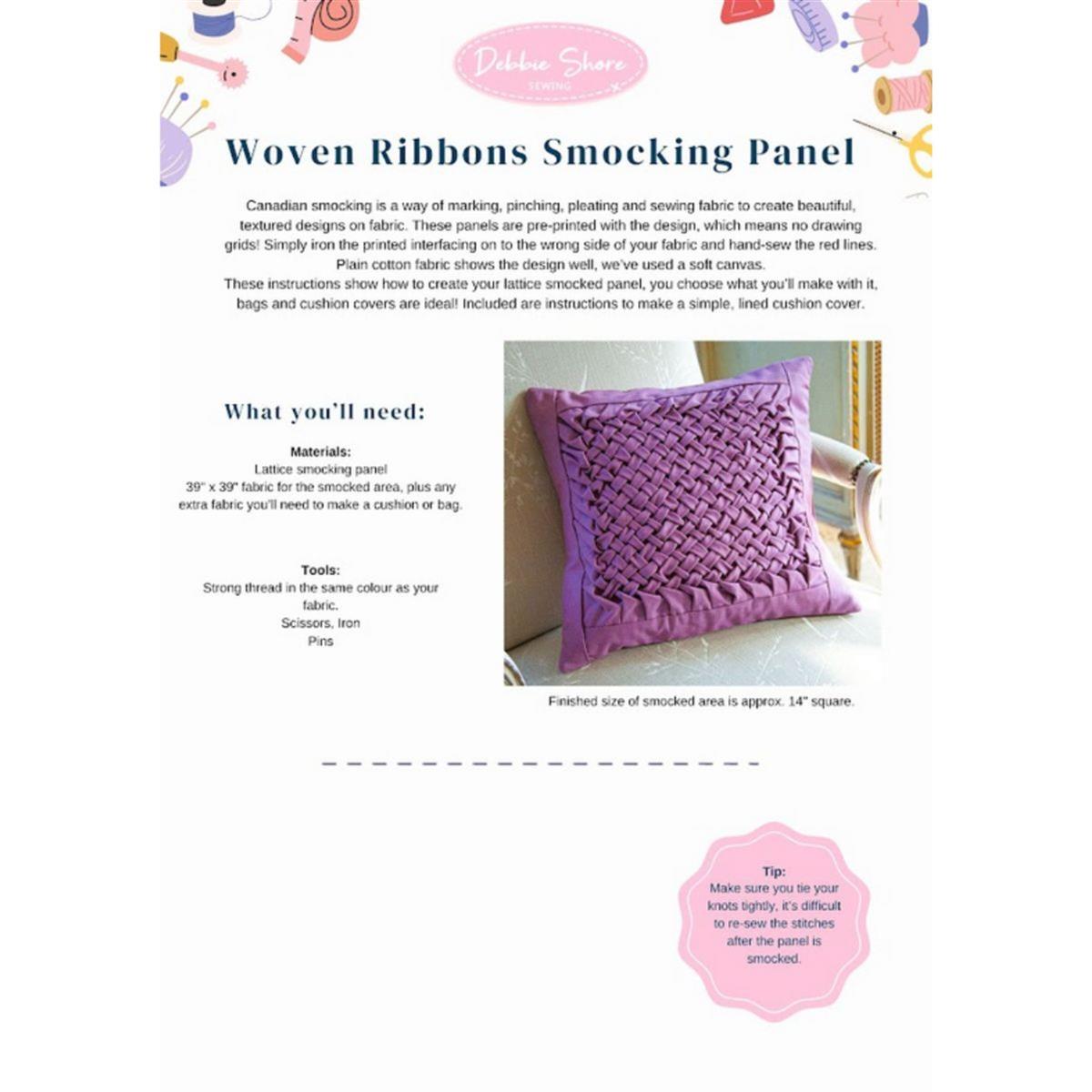 Debbie Shore Woven Ribbons Smocking Panel and Instructions | SewingStreet