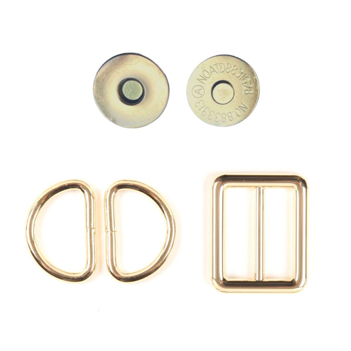 Gold 25mm Haberdashery Bundle: Magnetic Snap, D-Rings (2pcs) & Strap ...