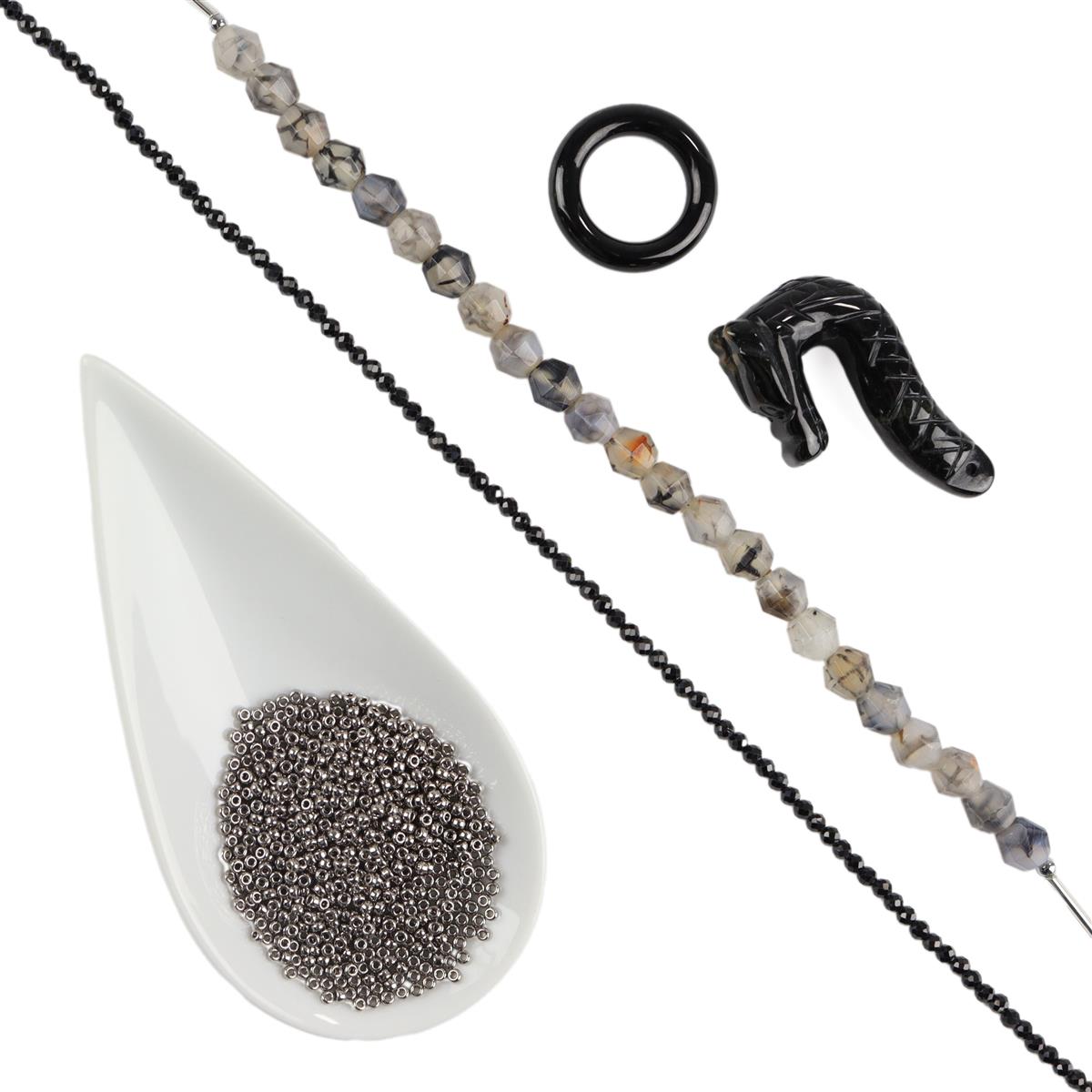 Bomris the Black Dragon! Dragon Vein Agate Bicones, Black Jade Dragon ...