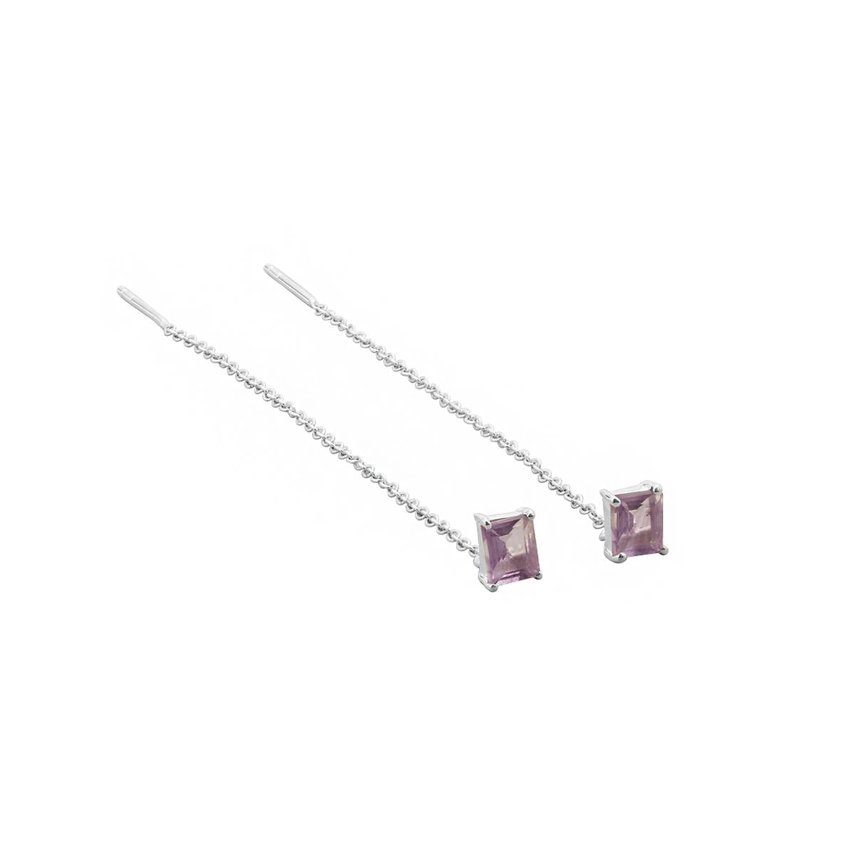 925 Sterling Silver Amethyst Threader Earrings Octagon Step Approx ...