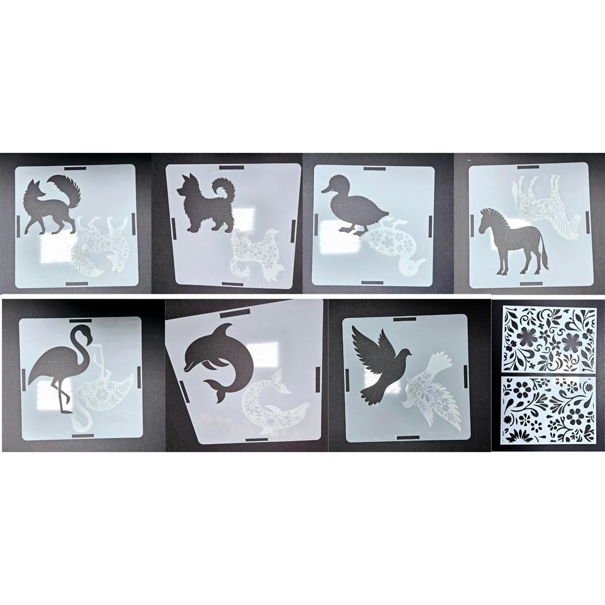 Pearlywinks- Folk Art Animal Rotation Stencil Collection of 7 Stencils ...