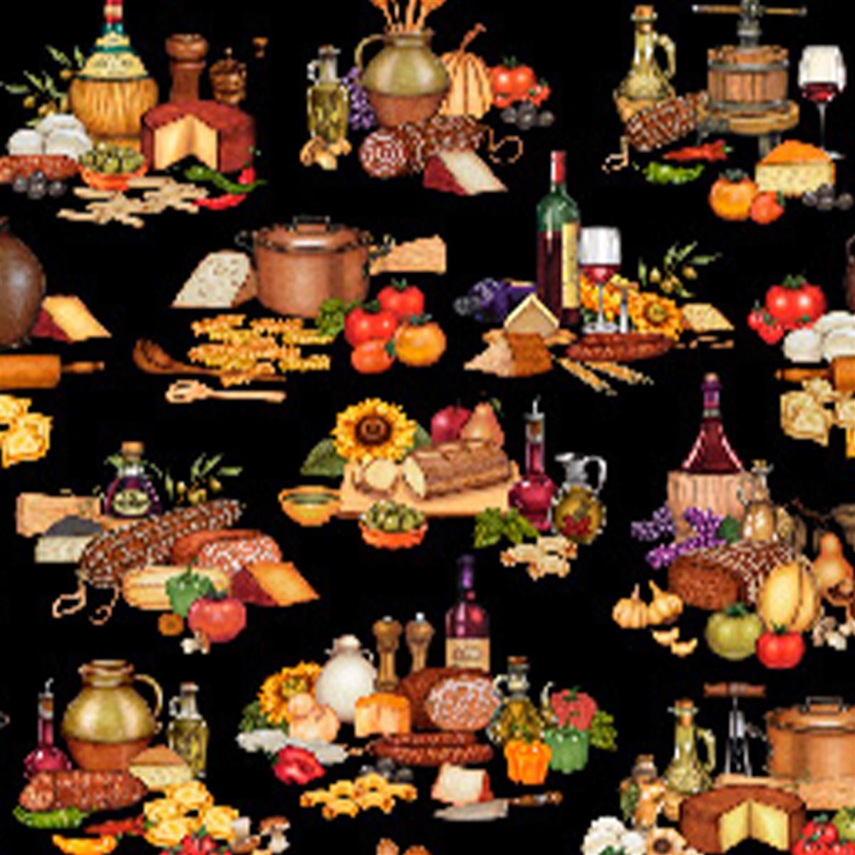 Dan Morris Order Up Italian Vignettes Black Fabric 0.5m | SewingStreet