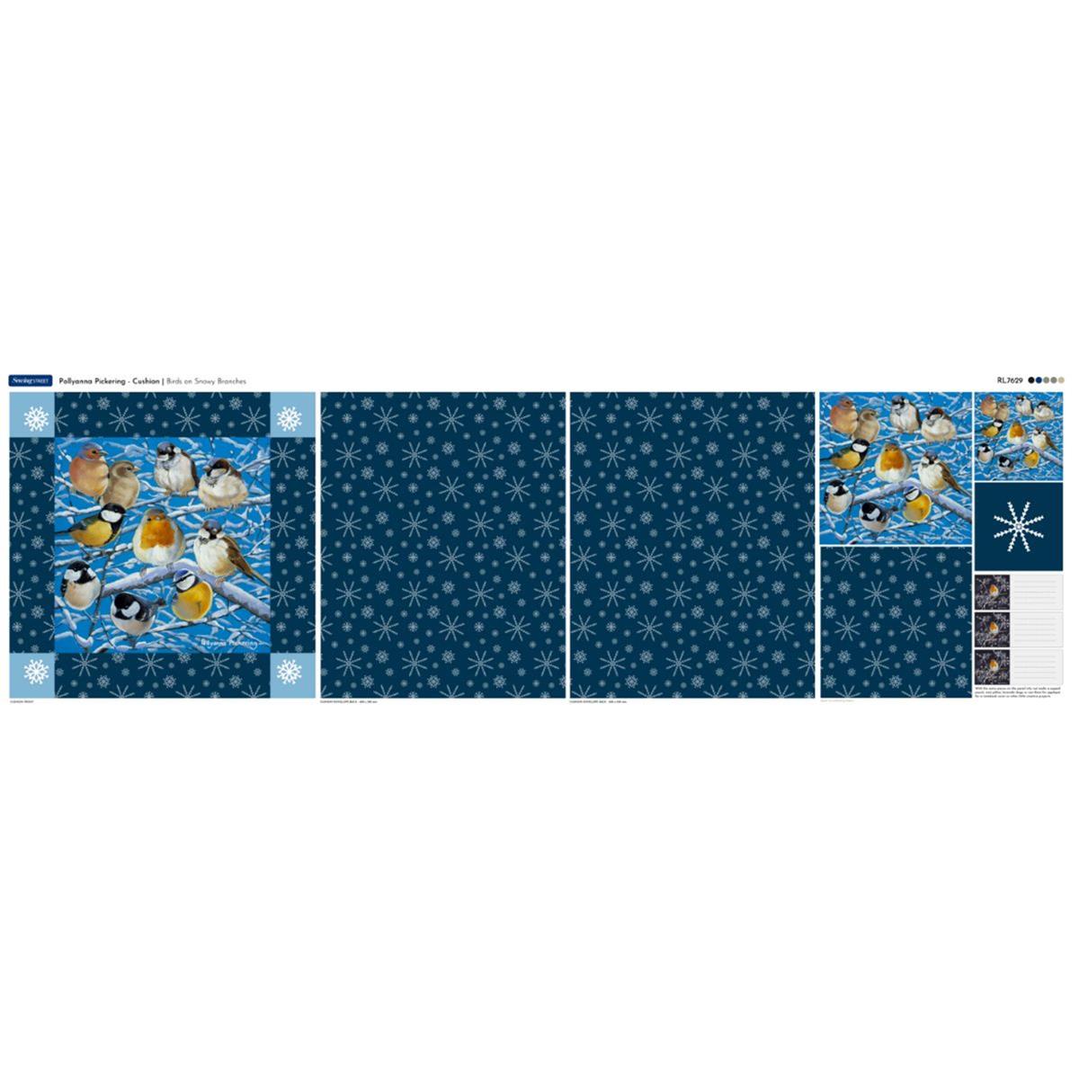 Pollyanna Pickering Birds in Snowy Branches Cushion Fabric Panel (140 x ...