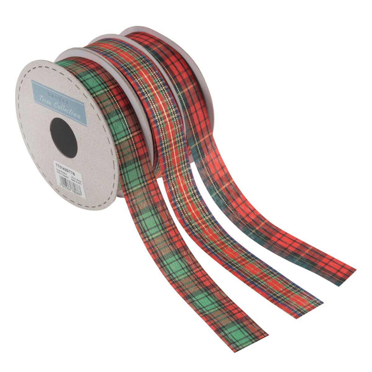 Ribbon Tartan Bundle 25mm x 25m Pack of 3 | SewingStreet