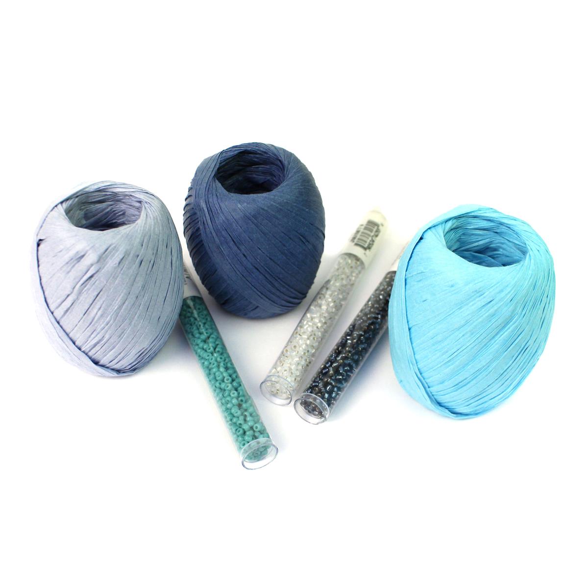 Ocean Blues Raffia Kit; Aqua, Light & Dark Blue Raffia with Turquoise ...