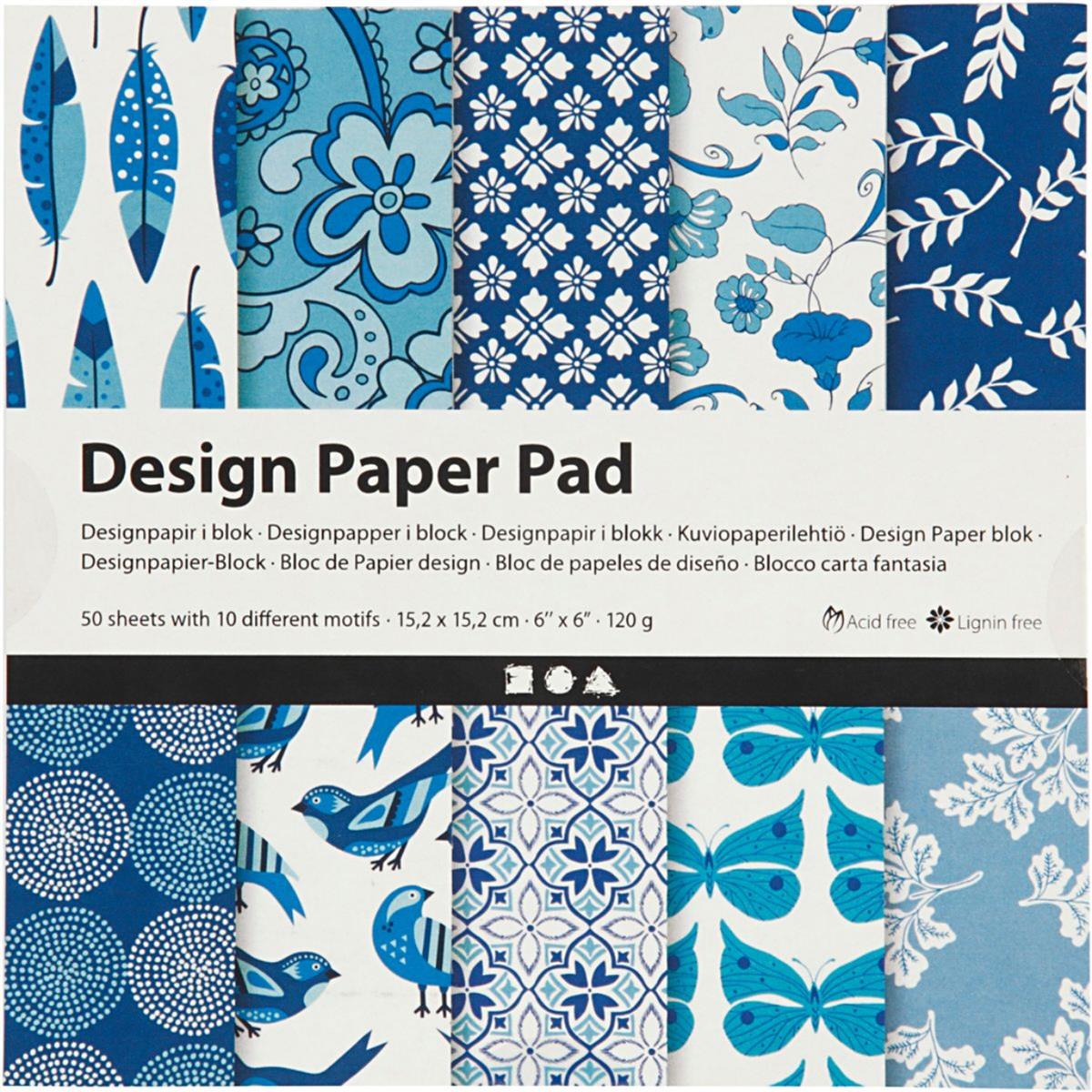 Design Paper Pad, blue, 15,2x15,2 cm, 120 g, 50 sheet/ 1 pack | HobbyMaker