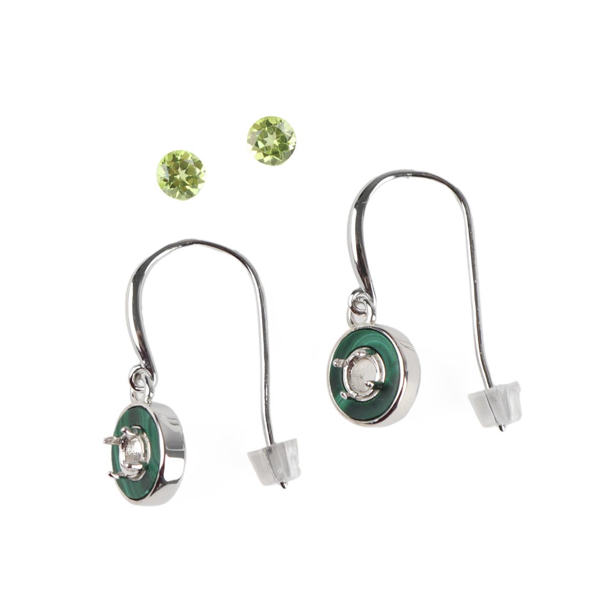 925 Sterling Silver Round Earring Mounts with Malachite Halo & 4mm AAA ...