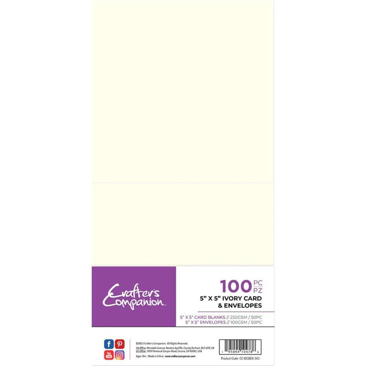 Crafters Companion - 5 x 5 Ivory Cards & Envelope 100pc | HobbyMaker