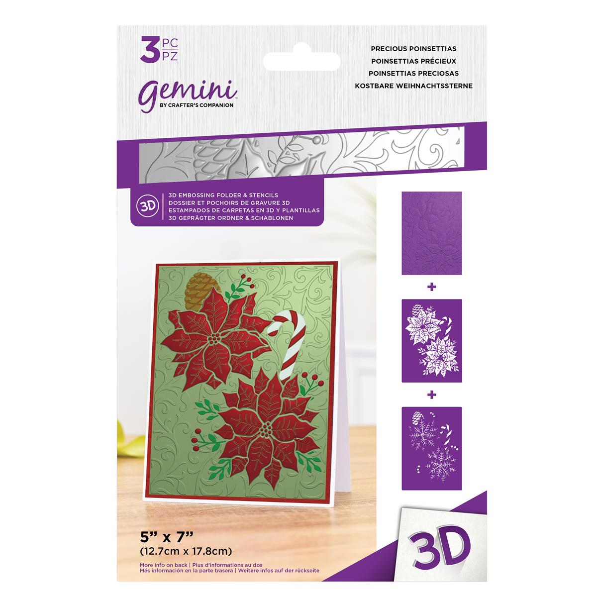 3D Embossing Folder & Stencil - Precious Poinsettias - 3PC | HobbyMaker