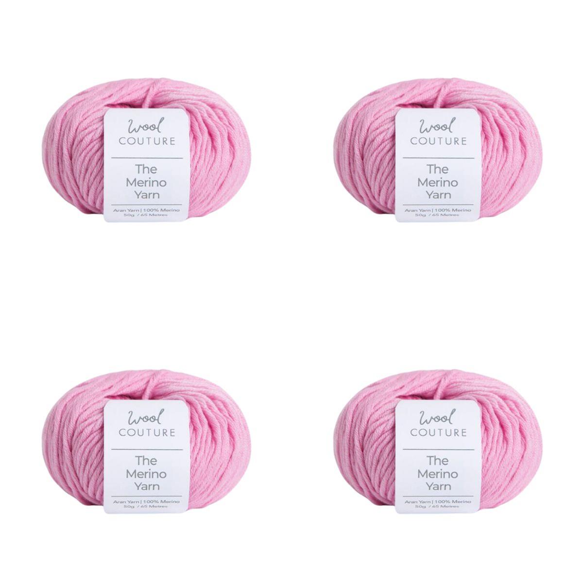 Wool Couture Peony Pink The Merino Yarn Pack of 4 (50g Balls ...