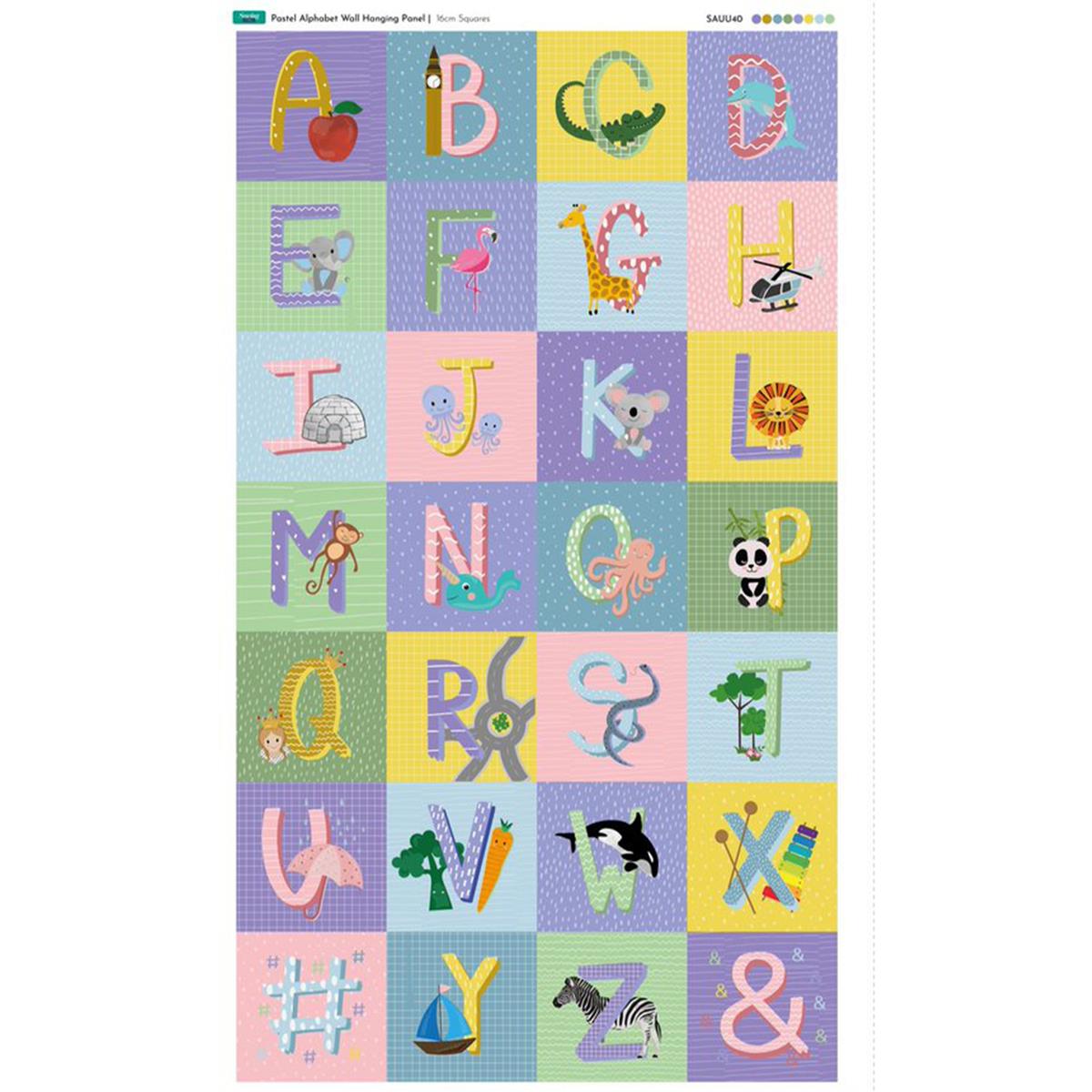 Pastel Illustrated Alphabet Fabric Panel (140 x 117cm) | SewingStreet